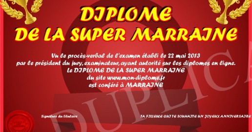 DIPLOME DE LA SUPER MARRAINE