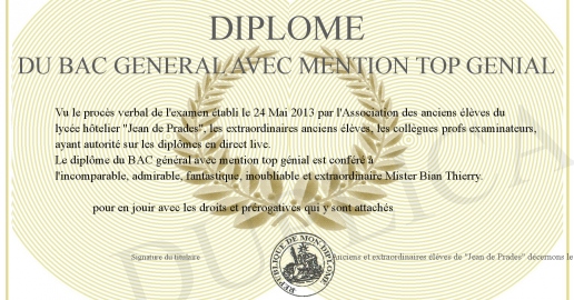Diplome du BAC general avec mention Top genial