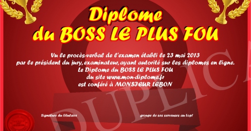 Diplome du BOSS LE PLUS FOU