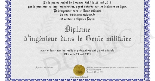 Diplome d ingenieur dans le Genie militaire