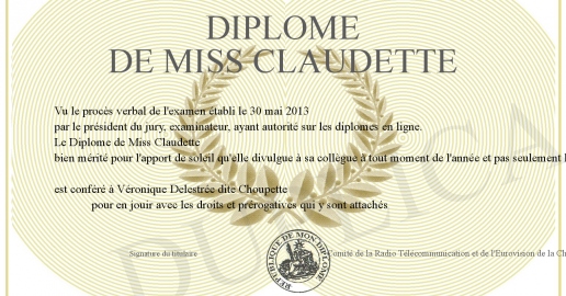 Diplome de Miss Claudette