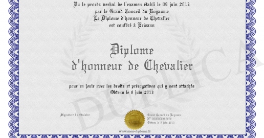 Diplome d honneur de Chevalier
