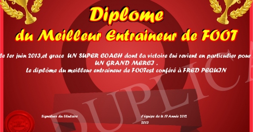 Diplome du Meilleur Entraineur de FOOT