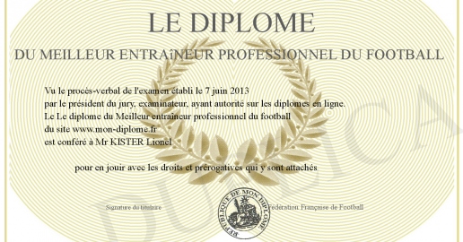 Le diplome du Meilleur entraineur professionnel du football