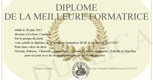 Diplome de la meilleure formatrice