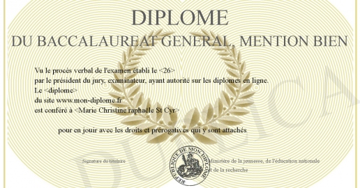 Diplome du baccalaureat general Mention Bien