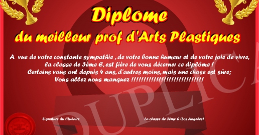 Diplome du meilleur prof d Arts Plastiques