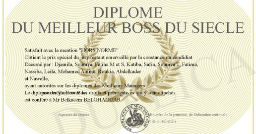 Diplome du meilleur boss du siecle