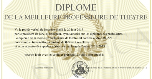 Diplome de la meilleure professeure de theatre