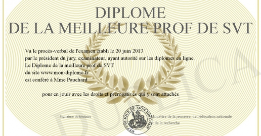 Diplome de la meilleure prof de SVT