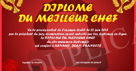 DIPLOME DU MEILLEUR CHEF