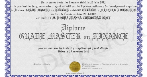 Diplome GRADE MASTER en FINANCE