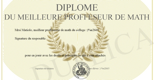 Diplome du meilleure proffeseur de math