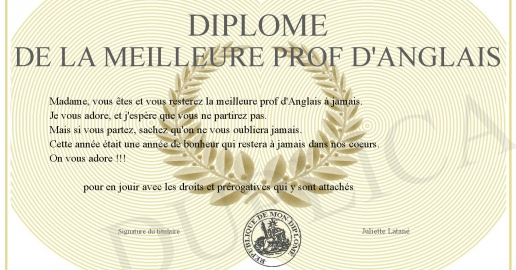 Diplome de la meilleure Prof d Anglais