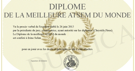 Diplome de la meilleure ATSEM du monde