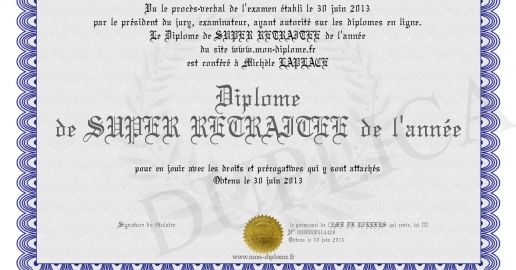 Diplome de SUPER RETRAITEE de l annee