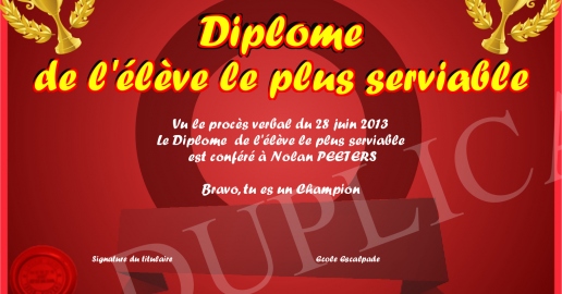 Diplome de l eleve le plus serviable