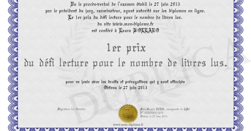 1er prix du defi lecture pour le nombre de livres lus.