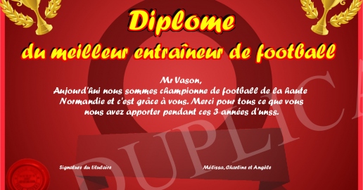 Diplome du meilleur entraineur de football