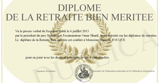 Diplome de la retraite bien meritee