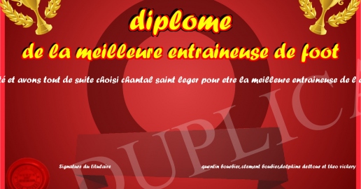diplome de la meilleure entraineuse de foot