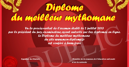 Diplome du meilleur mythomane