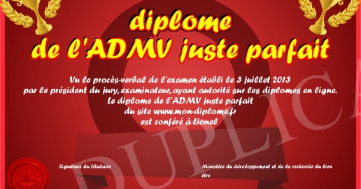 diplome de l ADMV juste parfait