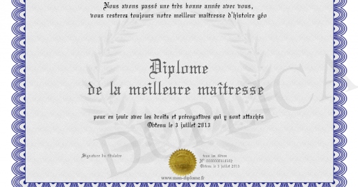 Diplome de la meilleure maitresse