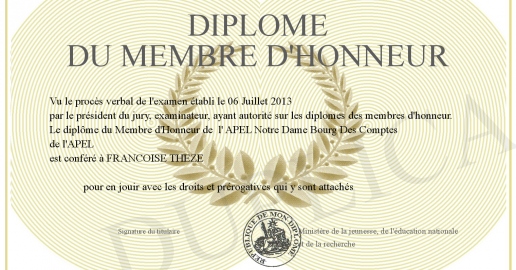 Diplome du Membre d Honneur