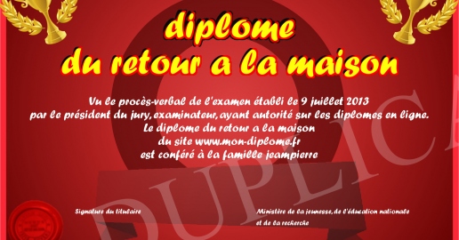 diplome du retour a la maison