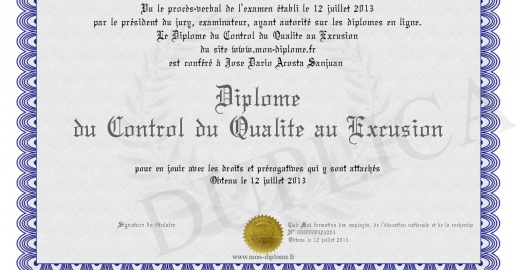 Diplome du Control du Qualite au Excusion