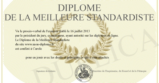 Diplome de la Meilleure Standardiste