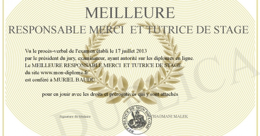 MEILLEURE RESPONSABLE MERCI ET TUTRICE DE STAGE