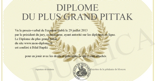 Diplome du plus grand pittak