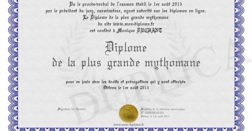 Diplome de la plus grande mythomane