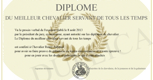 Diplome du meilleur chevalier servant de tous les temps