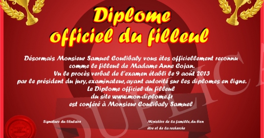 Diplome officiel du filleul