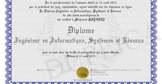 Diplome Ingenieur en Informatique Systemes et Reseaux