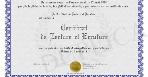 Certificat de Lecture et Ecruture