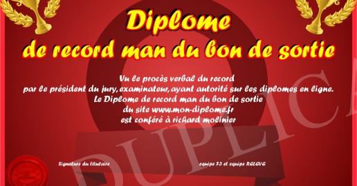 Diplome de record man du bon de sortie