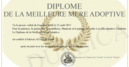 Diplome de la Meilleure Mere Adoptive