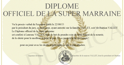 Diplome officiel de la super marraine