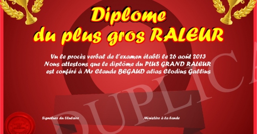 Diplome du plus gros RALEUR