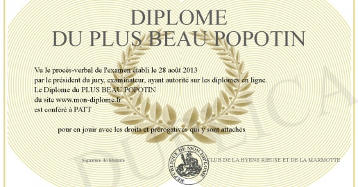 Diplome du PLUS BEAU POPOTIN