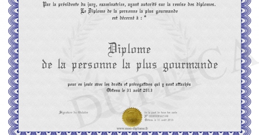Diplome de la personne la plus gourmande