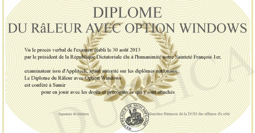 Diplome du Raleur avec Option Windows