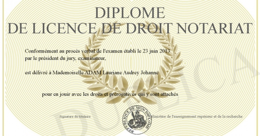 Diplome de Licence de Droit Notariat