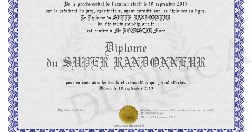 Diplome du SUPER RANDONNEUR