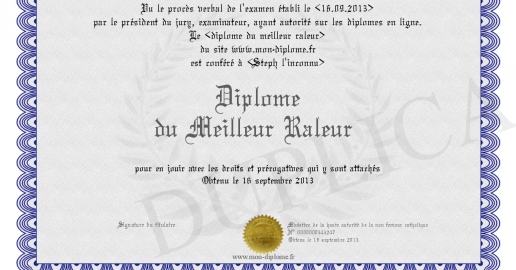 Diplome du Meilleur Raleur