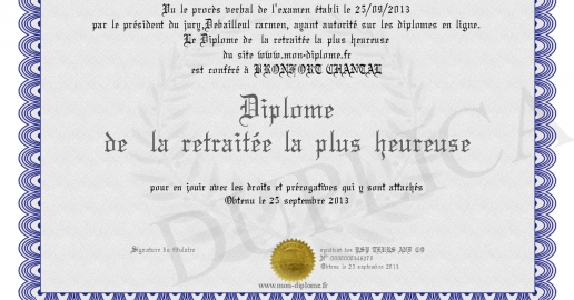 Diplome de la retraitee la plus heureuse